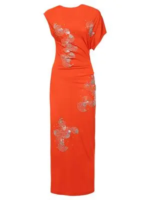 DES_PHEMMES Embellished Asymmetric Midi Dress - Orange