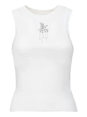 DES_PHEMMES Embellished Cotton-blend Tank Top - White