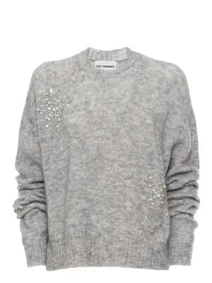 DES_PHEMMES Embellished Mohair Sweater - Light Grey