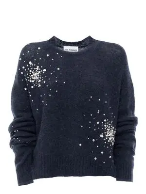DES_PHEMMES Embellished Mohair Sweater - Navy