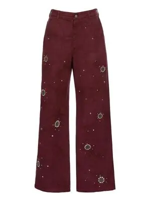 DES_PHEMMES Embellished Wide-leg Pants - Burgundy