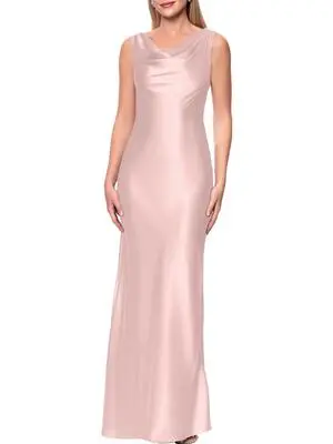 Betsy & Adam Open Back Satin Charmeuse Gown - Blush