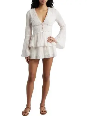 LoveShackFancy Kinsale Lace Trim Long Sleeve Minidress - Pink