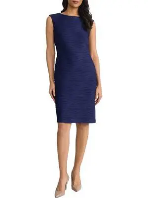 KASPER Textured Sleeveless Sheath Dress - Kasper Navy