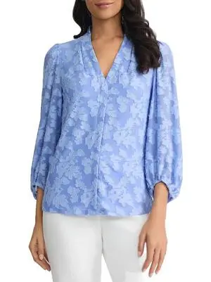 KASPER Burnout Floral Woven Shirt - Paris Bleu