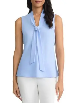 KASPER Sleeveless Tie Front Top - Paris Bleu