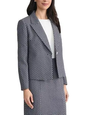 KASPER Jacquard Cropped Blazer - Navy/lily White