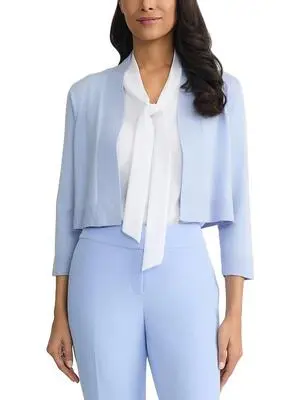 KASPER Open-front Cropped Shrug - Blue Ice