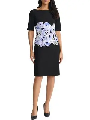 KASPER Floral Print Sheath Dress - Black Multi