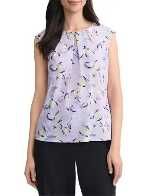 KASPER Floral Keyhole Sleeveless Top - Lavndr Mist Mlt