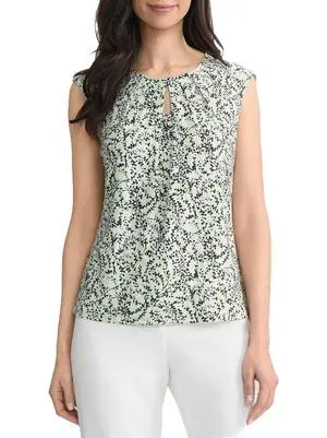 KASPER Floral Keyhole Sleeveless Top - Celery Multi