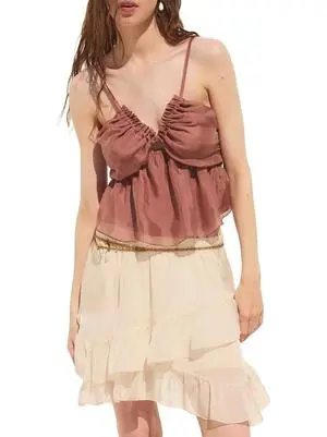 Deluc Bacio Smocked Ruffle Camisole - Mocha