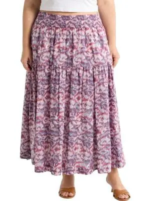 Treasure & Bond Printed Smocked Waist Maxi Skirt - Pink- Blue Daisy Tapestry