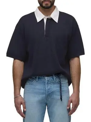 Hudson Jeans Contrast Collar Cotton & Cashmere Polo - Fleet