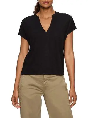 Sanctuary Organic Cotton Blend Split Neck T-shirt - Black