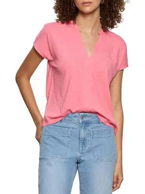 Sanctuary Organic Cotton Blend Split Neck T-shirt - Bloom Pink