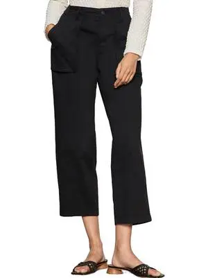 Sanctuary Relaxed Straight Leg Stretch Cotton Crop Pants - Black