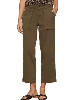 Sanctuary Relaxed Straight Leg Stretch Cotton Crop Pants - Burnt Olive Green