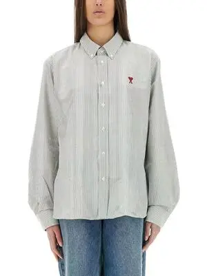 Ami Striped Appliqué Shirt - White