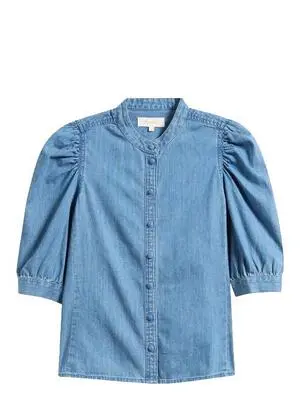 MADEWELL Denim Button-Up Shirt With Puff Sleeves