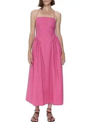 PISTOLA Sadee Stripe Crossback Midi Dress - Magenta Stripe