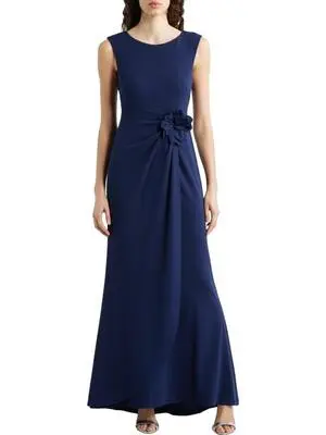 CONNECTED APPAREL Flower Appliqué Jersey Gown - Navy
