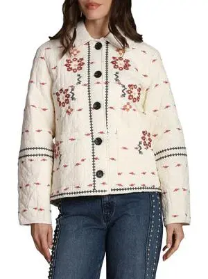 Avec Les Filles Embroidered Quilted Cotton Jacket - Cream Floral