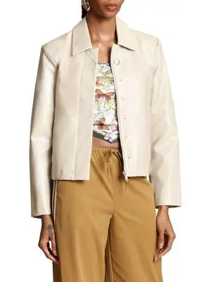 Avec Les Filles Faux Leather Boxy Jacket - Oat