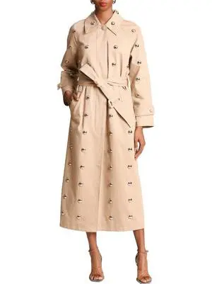 Avec Les Filles Stud Detail Cotton Blend Trench Coat - Khaki Studded