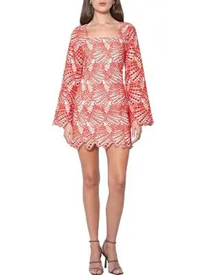 Adelyn Rae Regina Scallop Long Sleeve Minidress - White/red