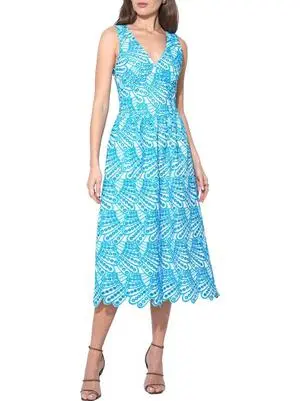 Adelyn Rae Joanna Basque Waist Midi Dress - White/blue