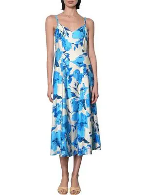 Adelyn Rae Lucille Floral Satin Midi Dress - Electric Blue