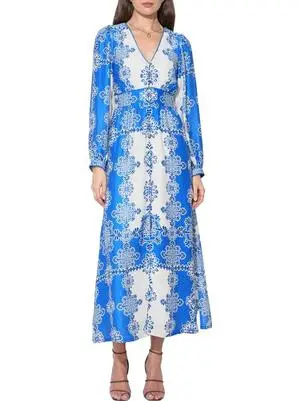 Adelyn Rae Athena Long Sleeve Maxi Dress - Electric Blue/cream