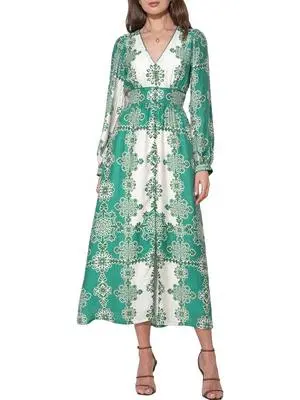 Adelyn Rae Athena Long Sleeve Maxi Dress - Jade/cream