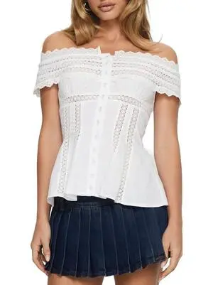 Princess Polly Stately Lace Trim Off The Shoulder Top - White