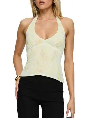 Princess Polly Dymond Print Halter Top - Yellow Floral
