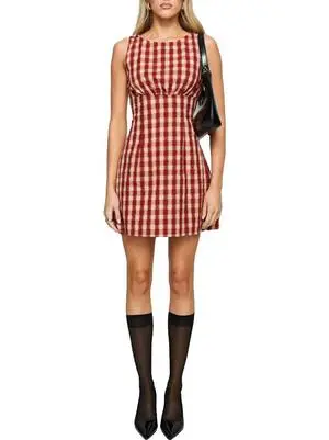 Princess Polly Checkered A-line Mini Dress - Red Check