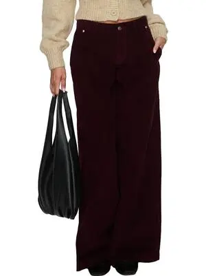 Princess Polly Jacynda Low Rise Wide Leg Corduroy Pants - Currant