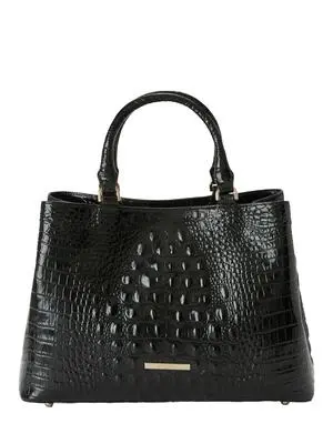 Brahmin Croc Embossed Leather Satchel Black