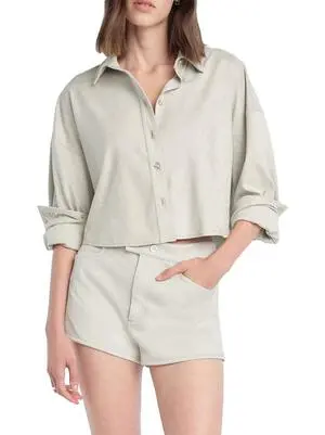 FAVORITE DAUGHTER Faux Suede Crop Button-up Shirt - Bone