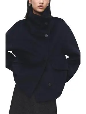 MANGO Wool-Blend Coat With Funnel Neck