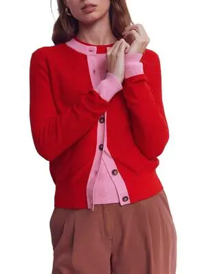 Boden Color Block Cardigan - Poppy Red