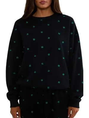 Beach Riot Devyn Embroidered Clovers Oversized Sweatshirt - Midnight Clover