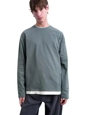 Topman Layered Long Sleeve T-shirt - Sage