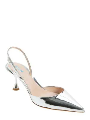 BETZÁBE Sofia Crystal Embellished Metallic Slingback Pumps - Metallic Silver
