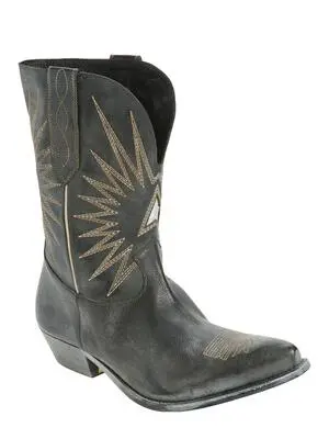 GOLDEN GOOSE Wish Star Western Boots - Black/ecru/silver