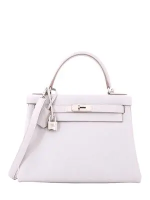 Hermès Kelly Handbag Clemence With Palladium Hardware 28 - Grey