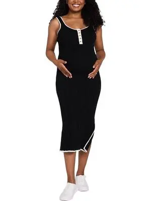Motherhood Maternity Sleeveless Nursing Henley Midi Dress - Black & White