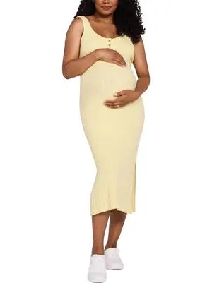 Motherhood Maternity Sleeveless Nursing Henley Midi Dress - Pastel Yellow
