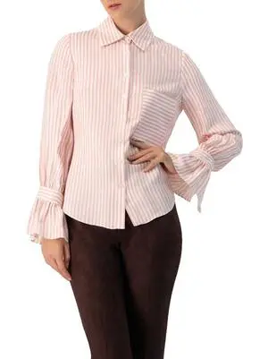IVONNE Striped Long Sleeve Shirt - Pink